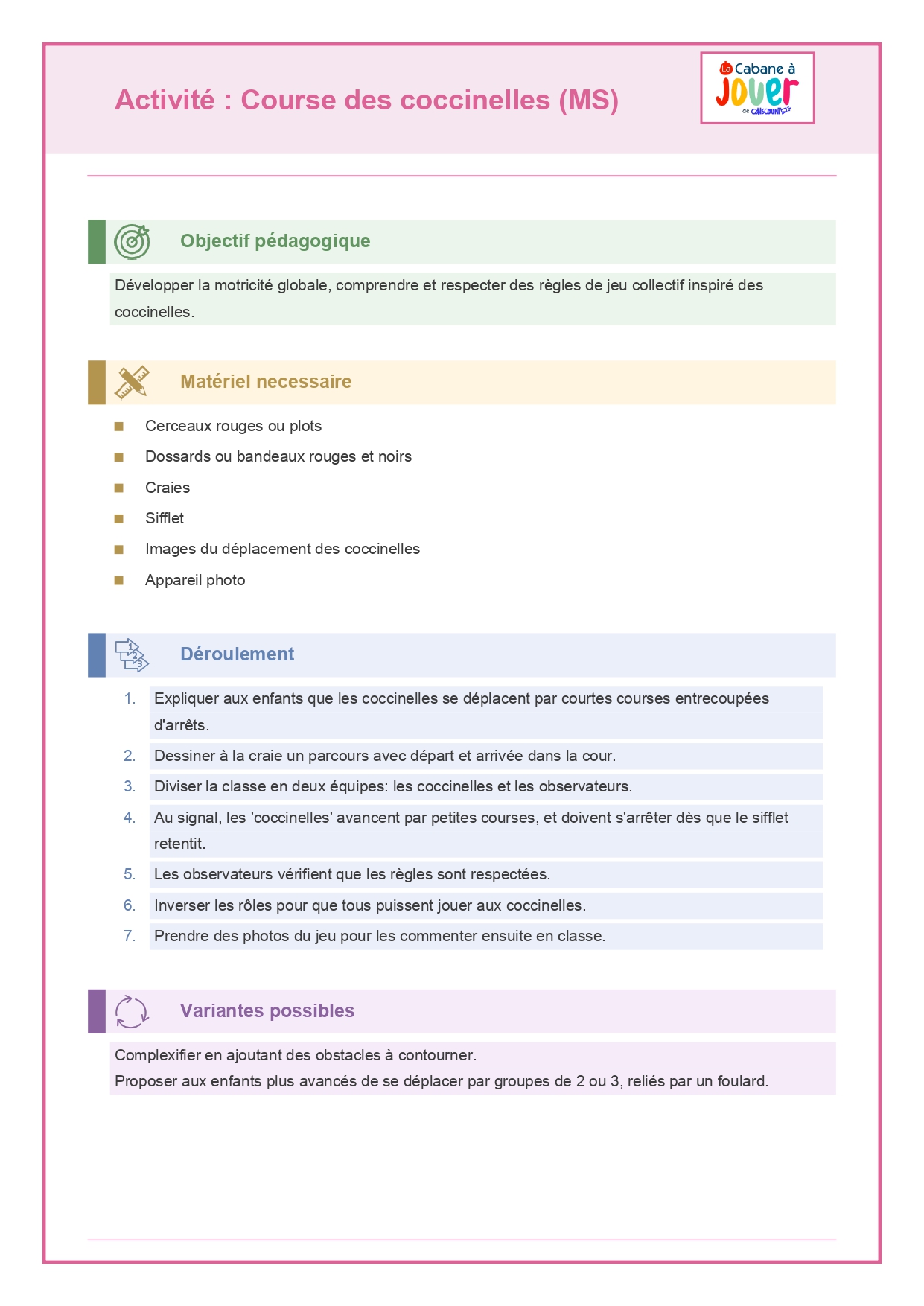 Fiches maternelle coccinelle : compter, observer, créer (PS à GS)
