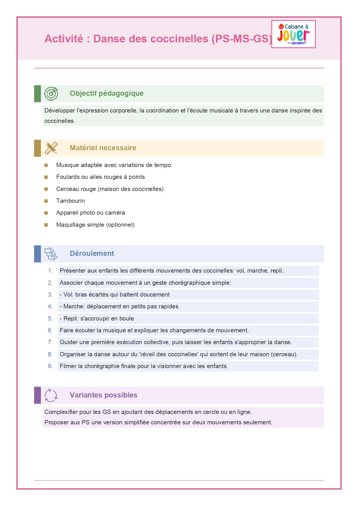 Fiches maternelle coccinelle : compter, observer, créer (PS à GS)