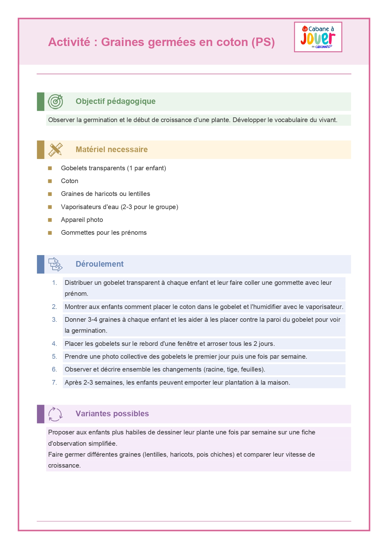 Activités jardinage maternelle : fiches prêtes à l’emploi (PS à GS)