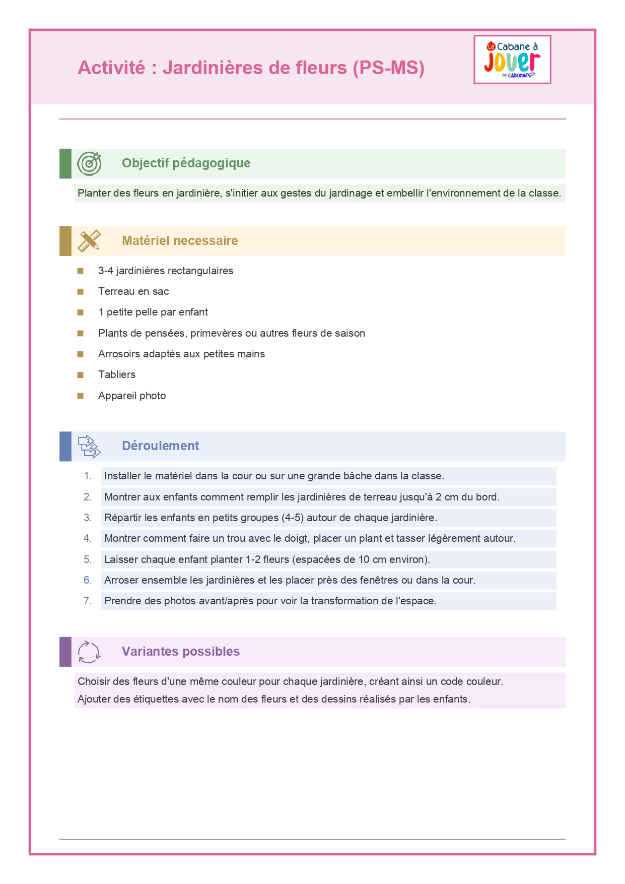 Activités jardinage maternelle : fiches prêtes à l’emploi (PS à GS)