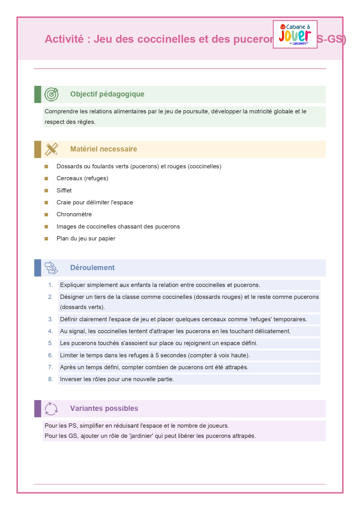 Fiches maternelle coccinelle : compter, observer, créer (PS à GS)