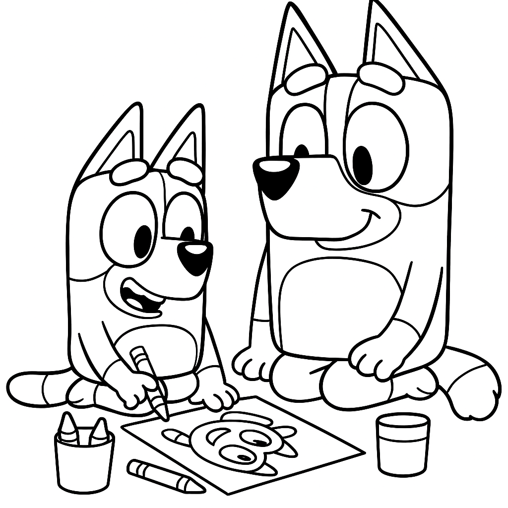 Les plus beaux coloriages de Bluey Bingo et sa famille à imprimer